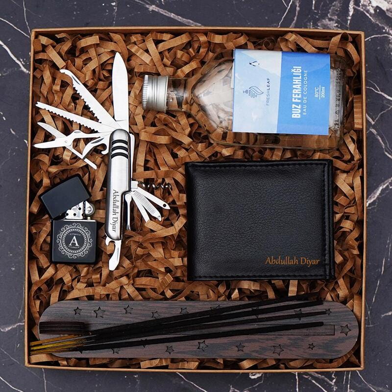 Erekeğe Hediye Cüzdan Çakmak Kolonya Tütsü İsveç Çakısı Hediye Kutusu ...